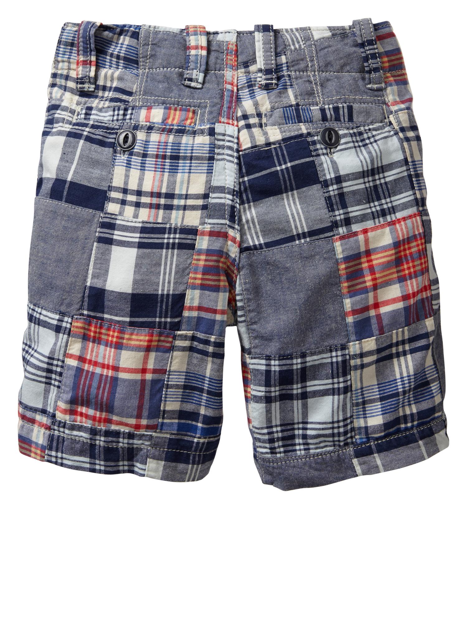 Patchwork plaid flat front shorts | Gap