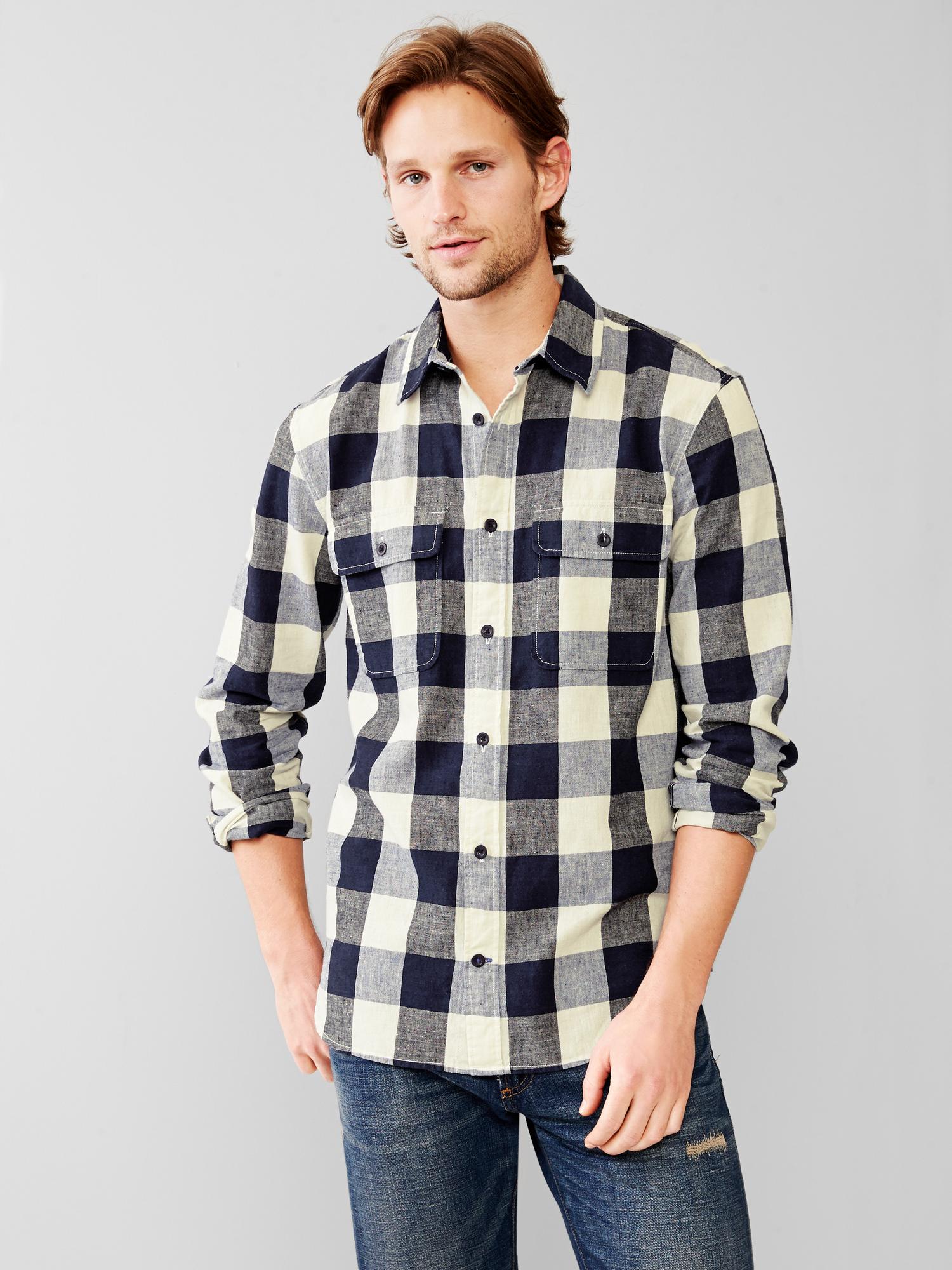 Linen-cotton buffalo plaid shirt | Gap