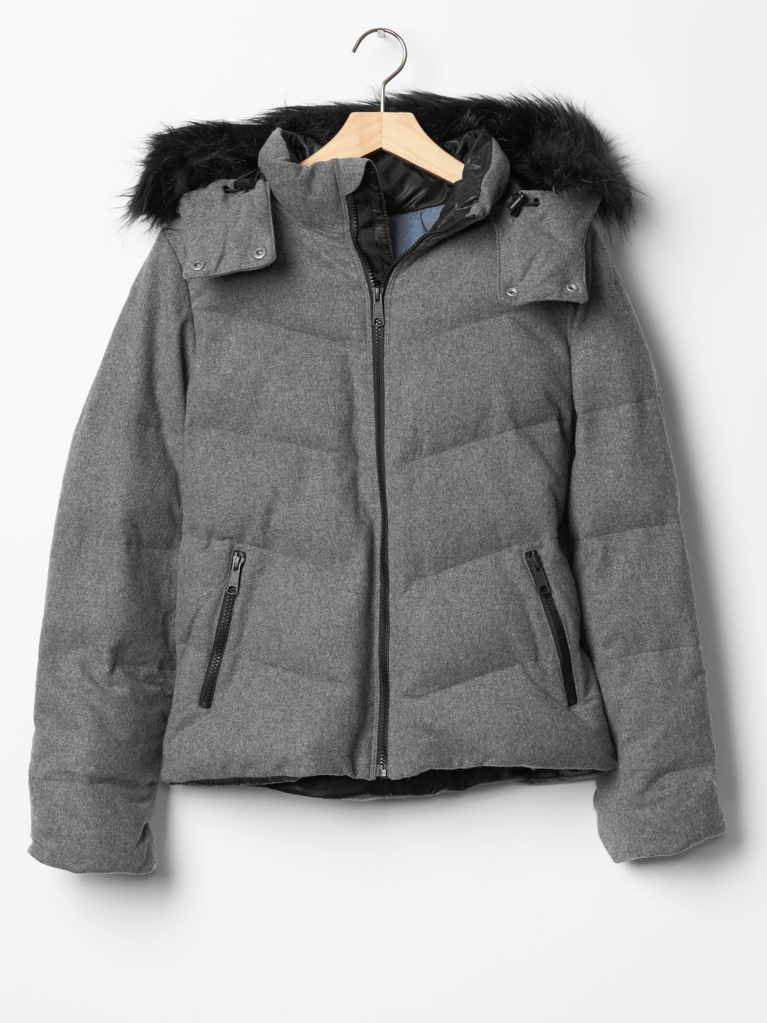 Faux fur-trim wool puffer jacket | Gap