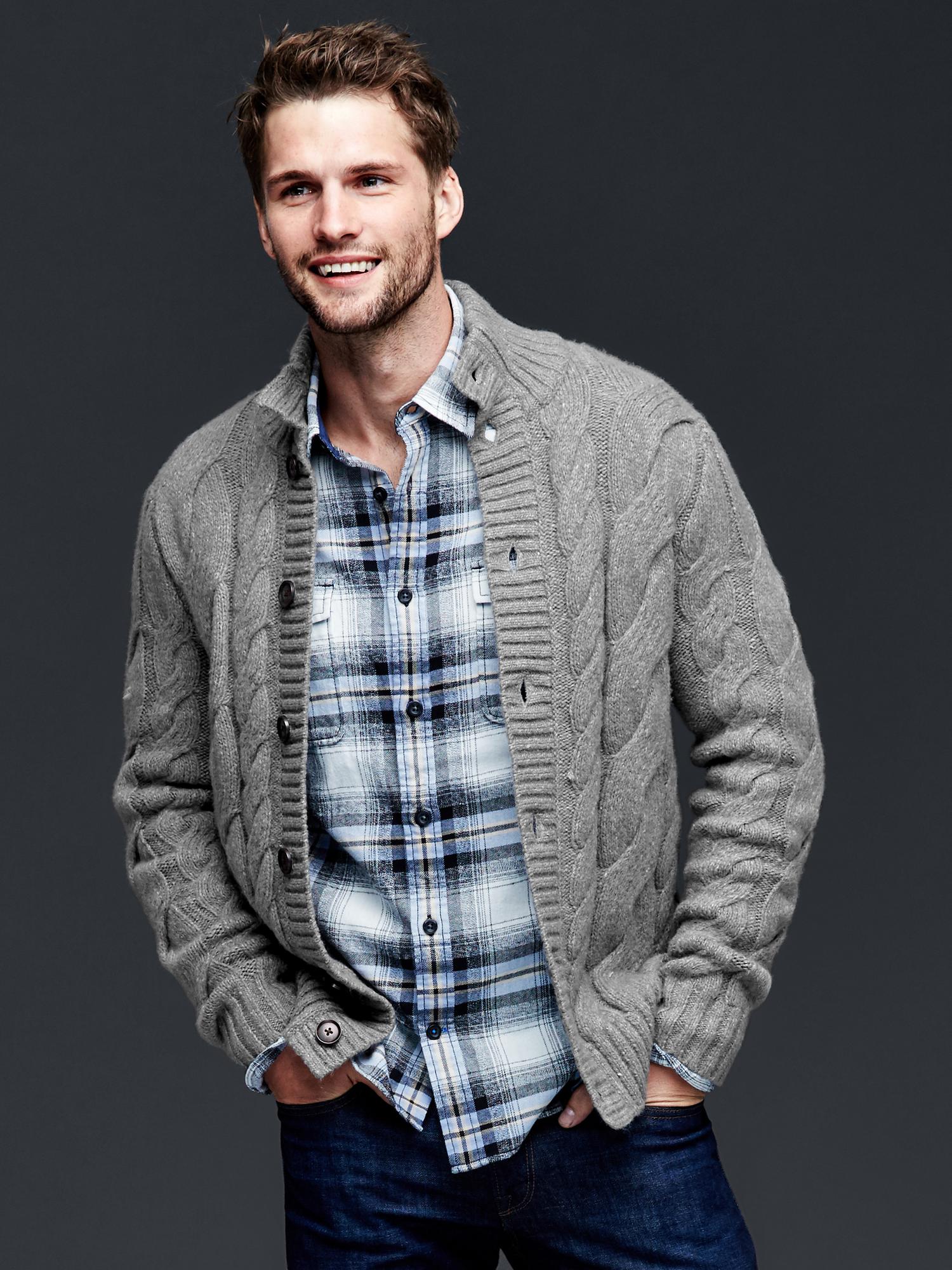 Cable knit mockneck button sweater | Gap