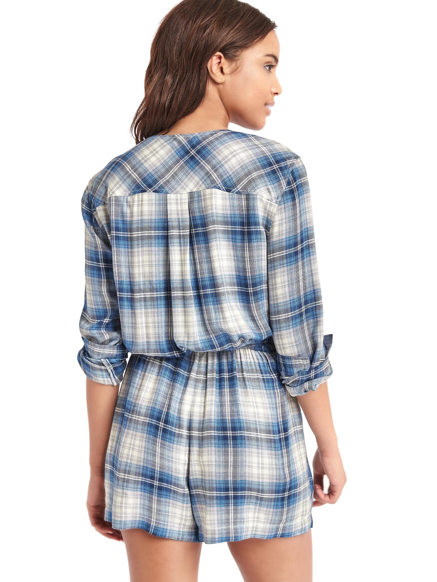 Long sleeve plaid romper | Gap
