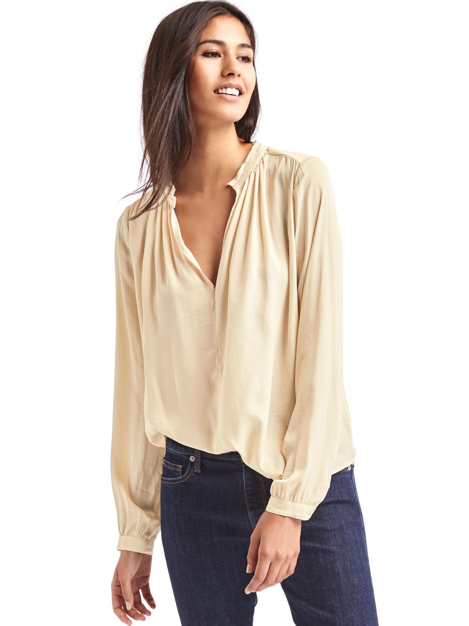 Silky split-neck blouse | Gap