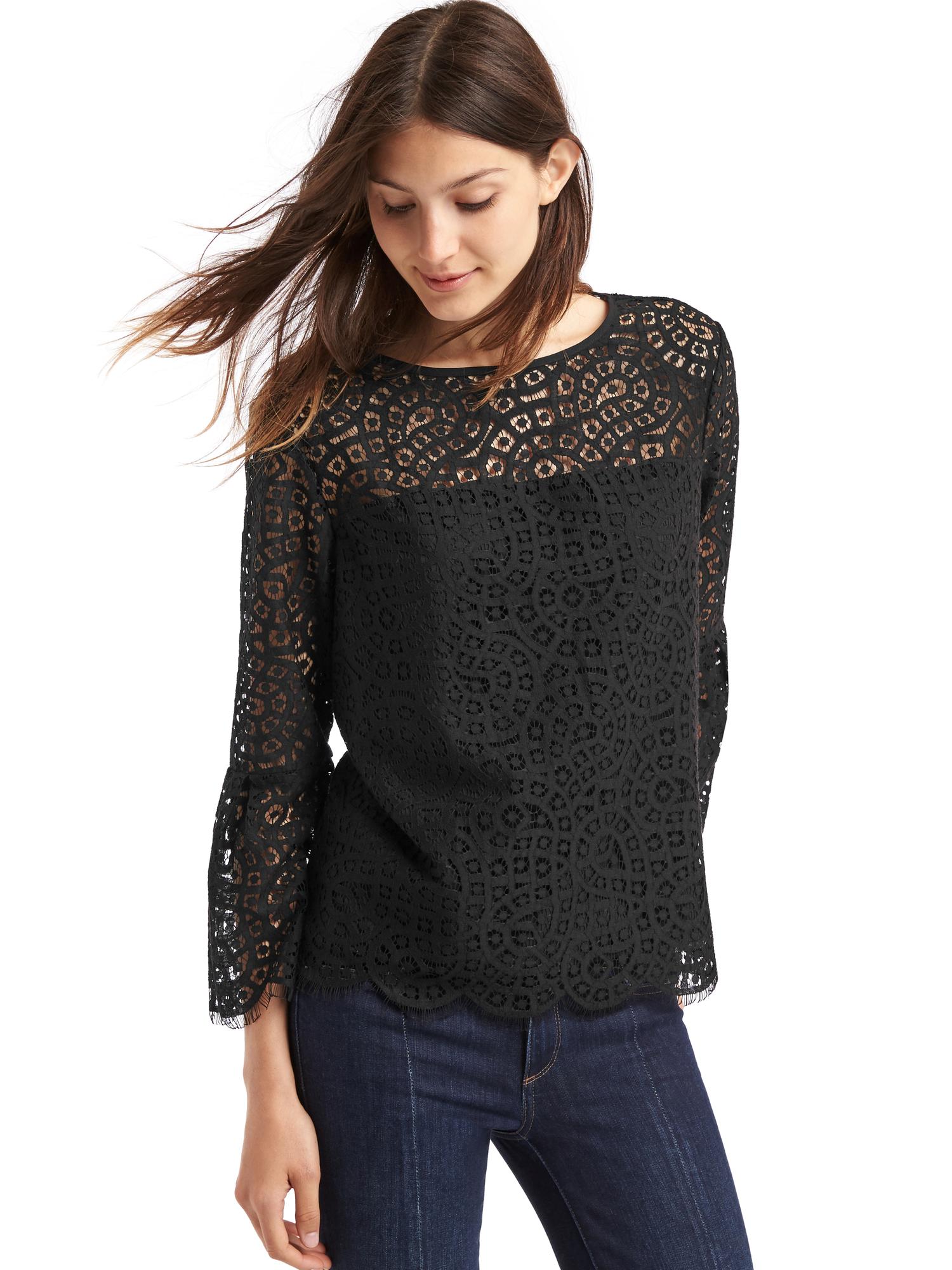 Crochet lace three-quarter bell sleeve top | Gap