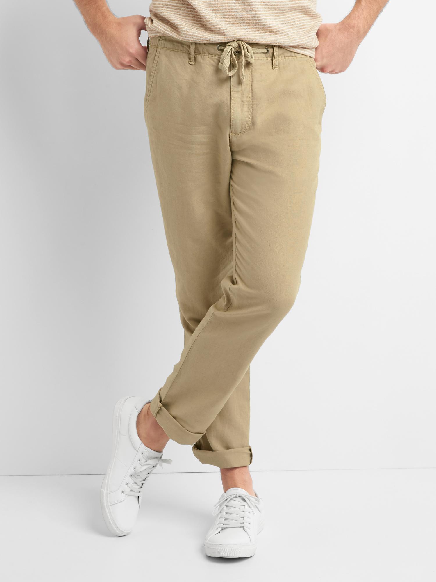 Linen-cotton drawstring slim fit pants | Gap