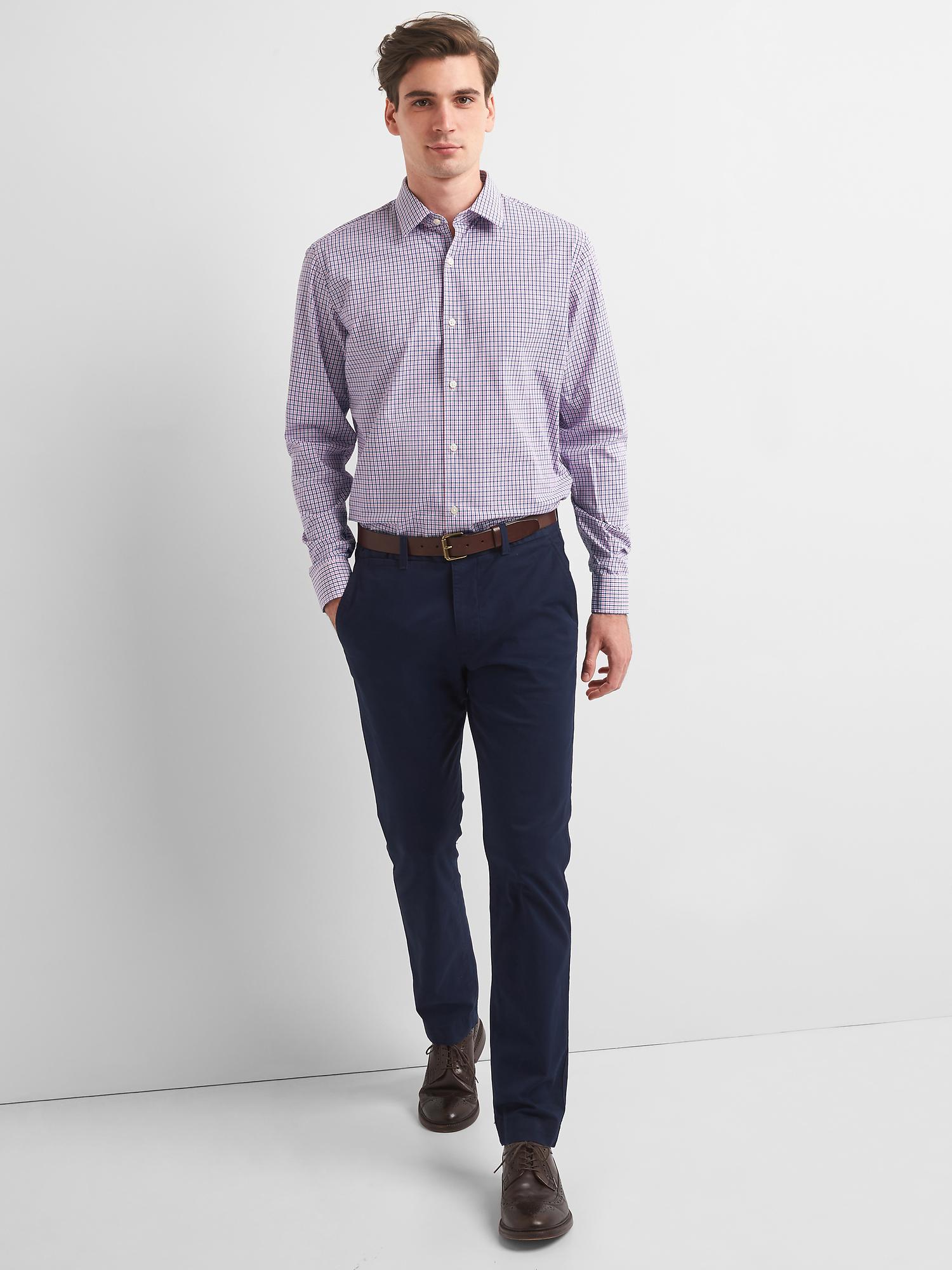 Stretch Poplin tattersall standard fit shirt | Gap