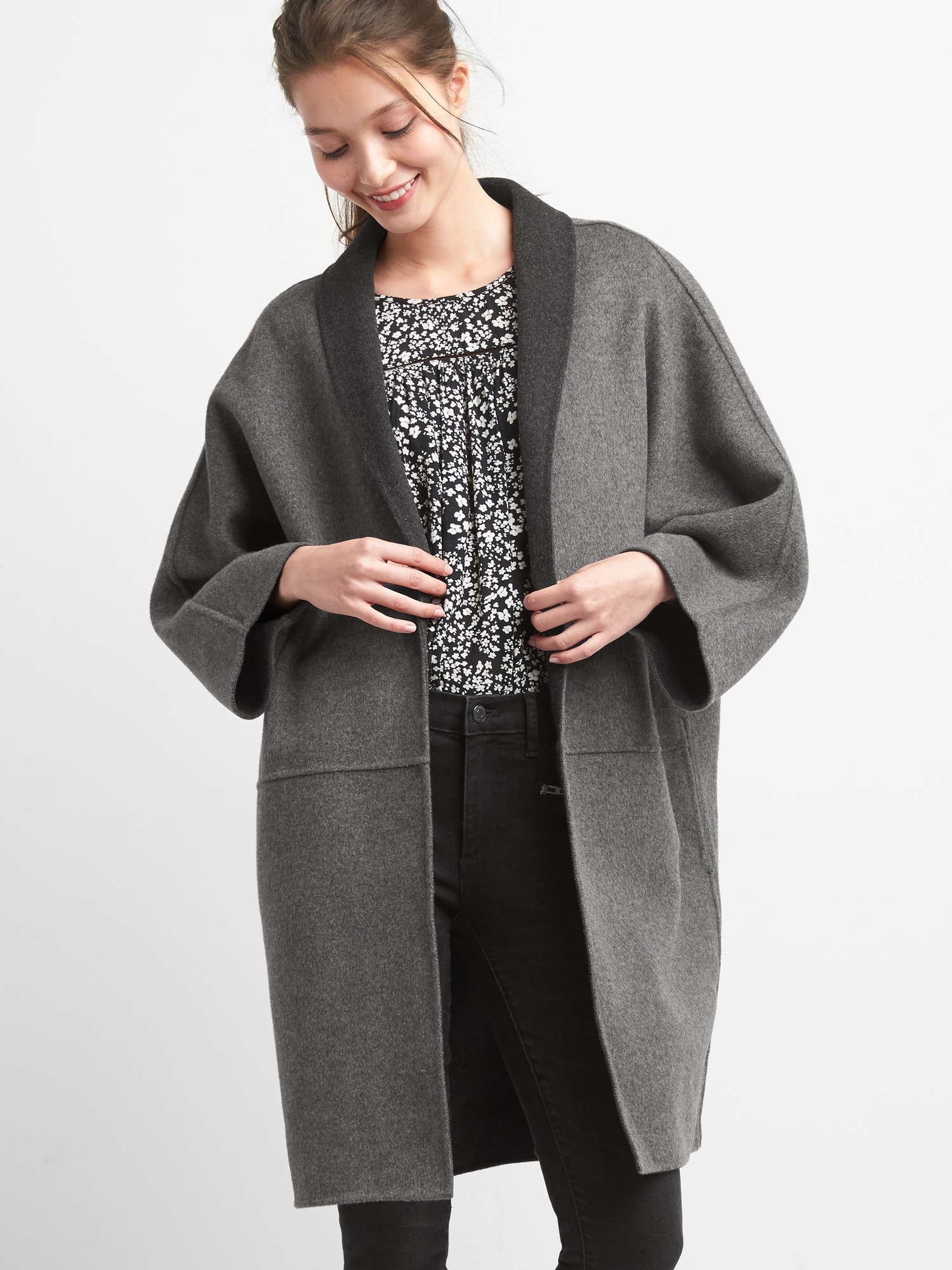 Marled collarless coat | Gap