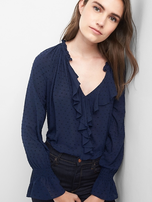 Buy Swiss dot cascade ruffle top on ezbuy SG