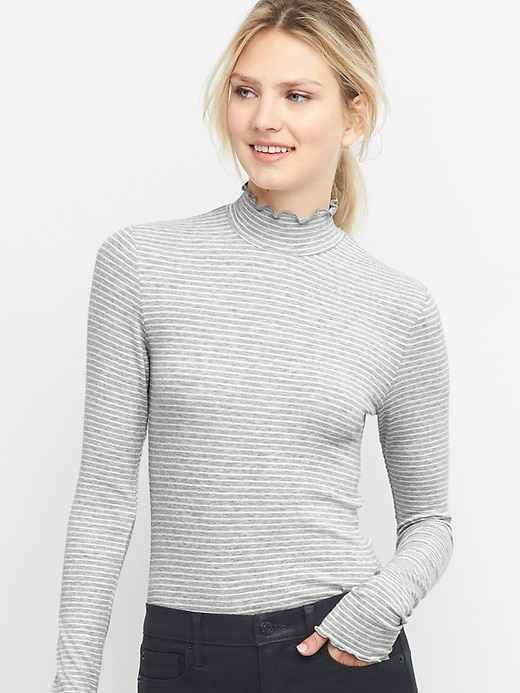 Stripe ruffle ribbed turtleneck | Gap
