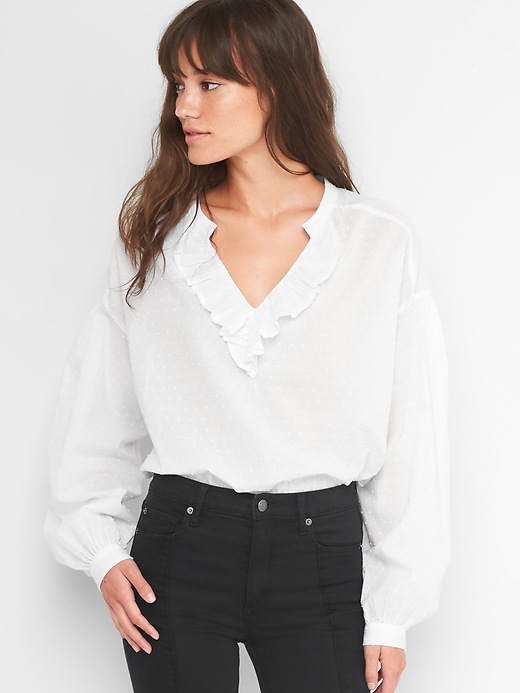 Swiss dot ruffle V-neck shirt | Gap