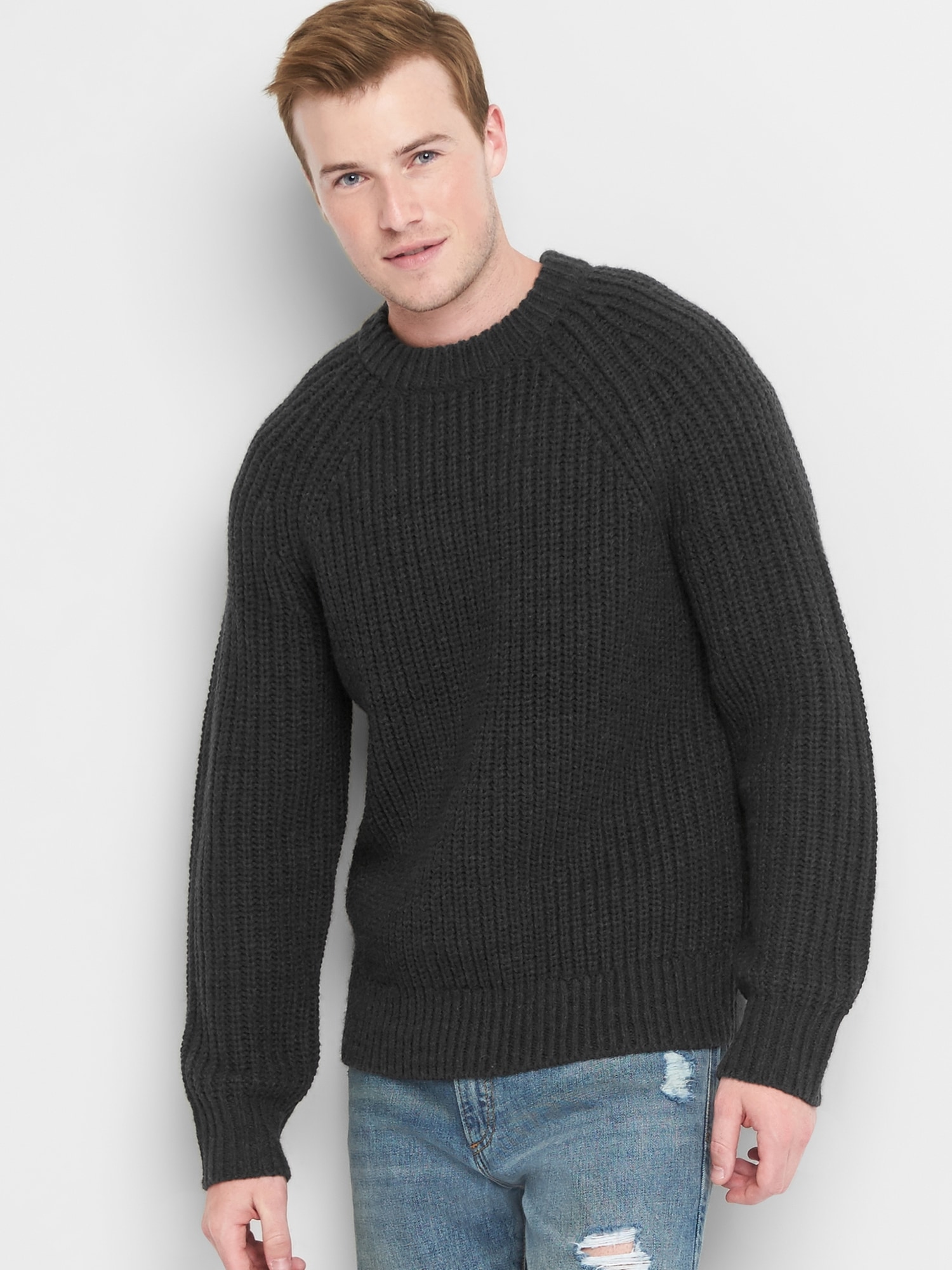 Wool blend ribbed crewneck sweater | Gap