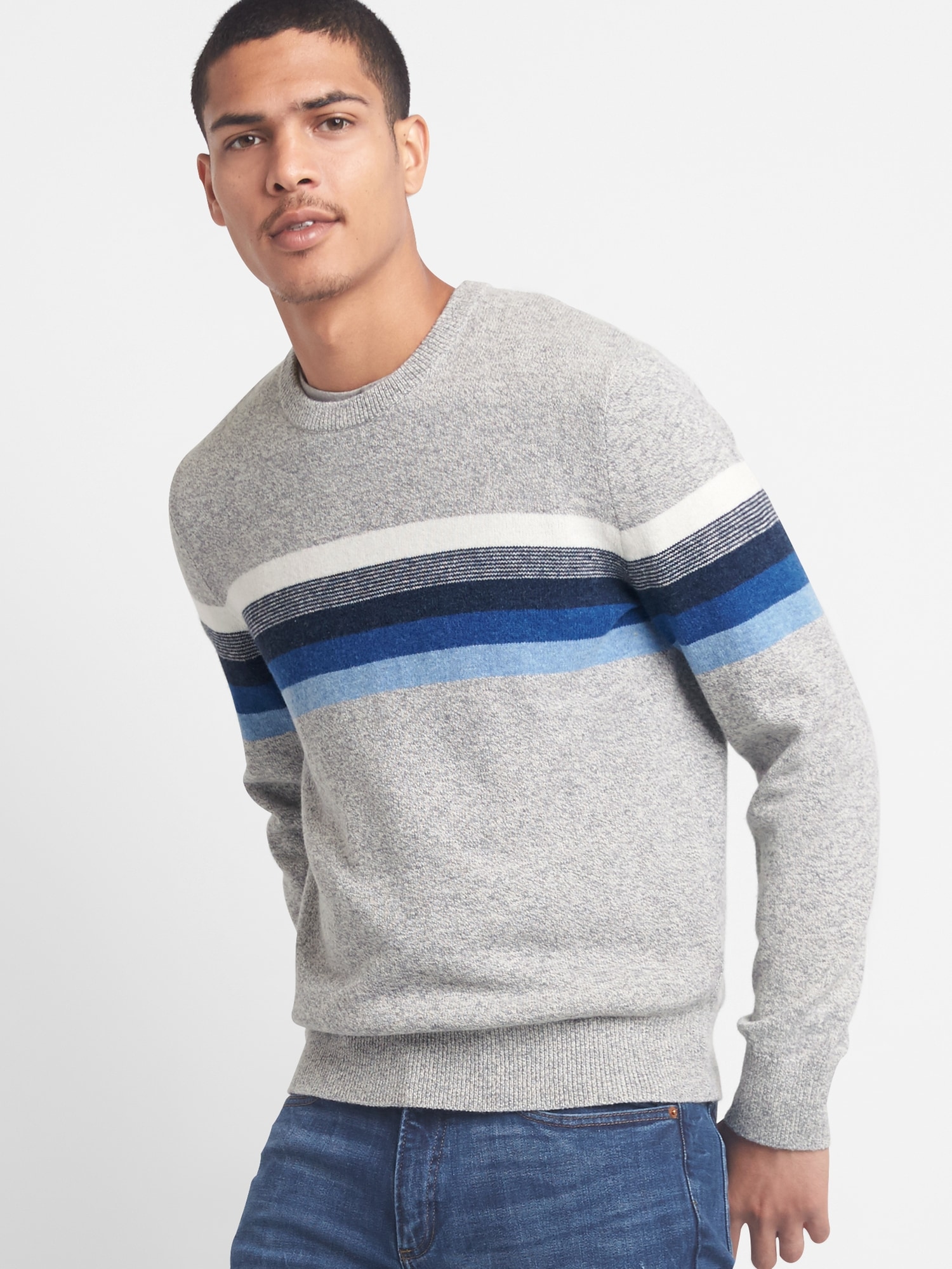 Wool blend chest-stripe crewneck sweater | Gap