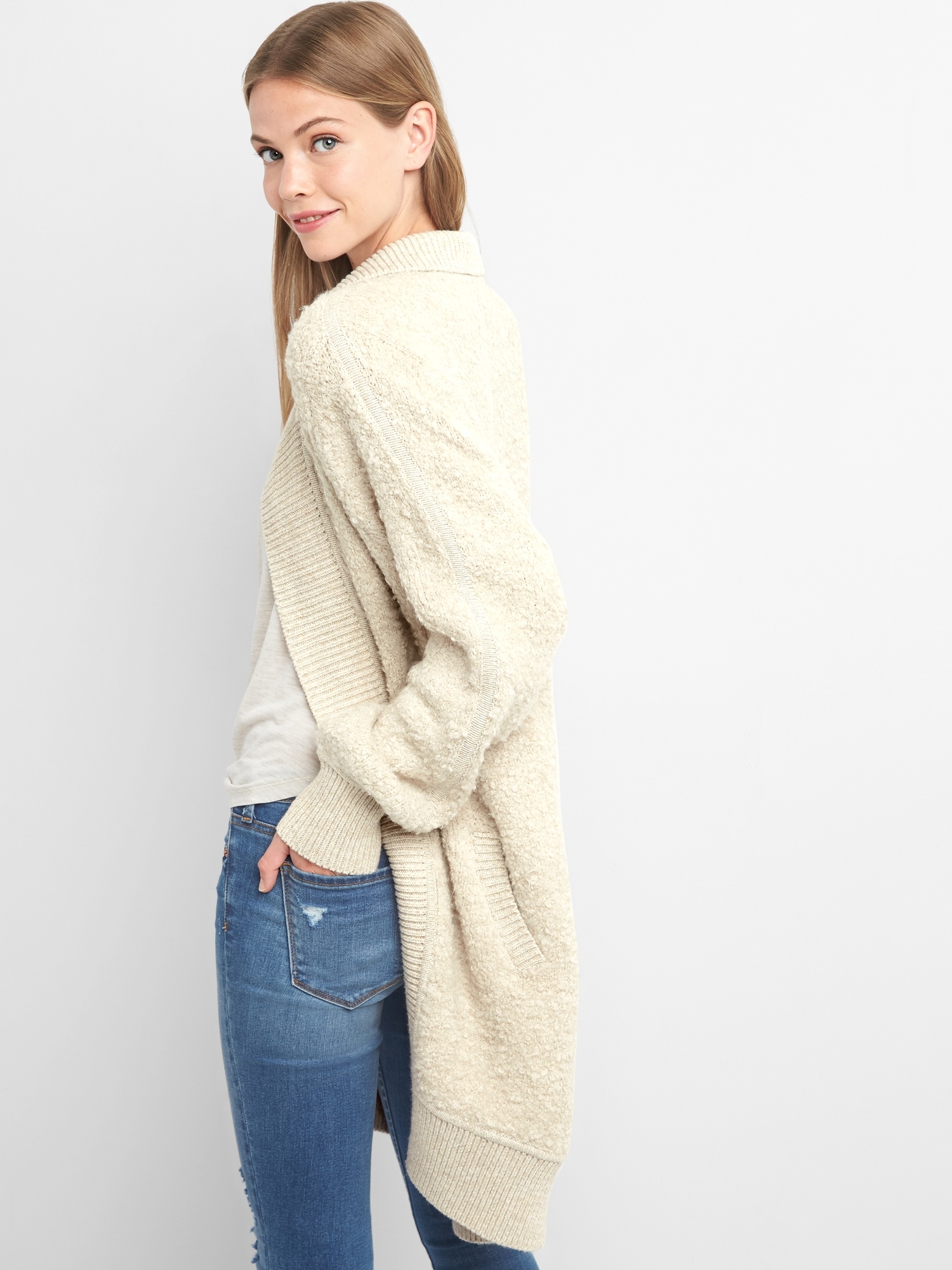 Long sleeve textured open-front cardigan | Gap