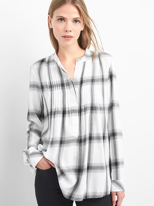 Plaid pintuck long sleeve shirt | Gap
