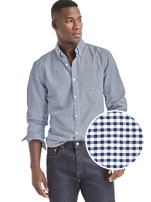 Oxford micro gingham slim fit shirt | Gap