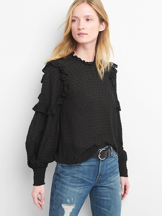 Long sleeve Swiss dot ruffle top | Gap