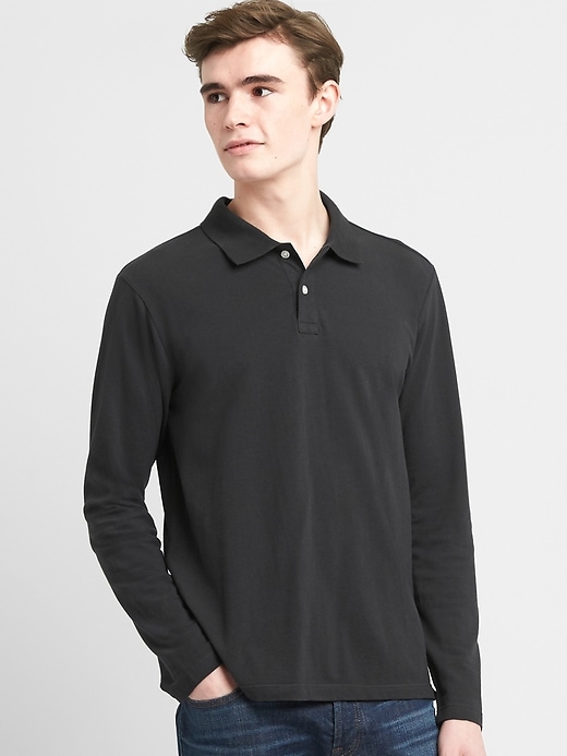 Long sleeve solid pique polo | Gap