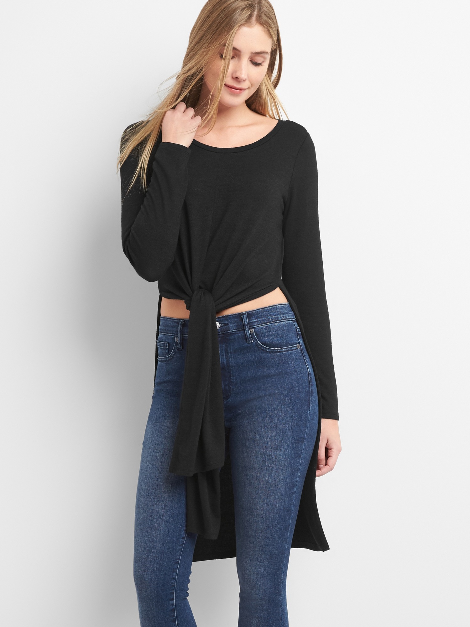 Softspun Long Sleeve Tie-Front T-Shirt Tunic | Gap