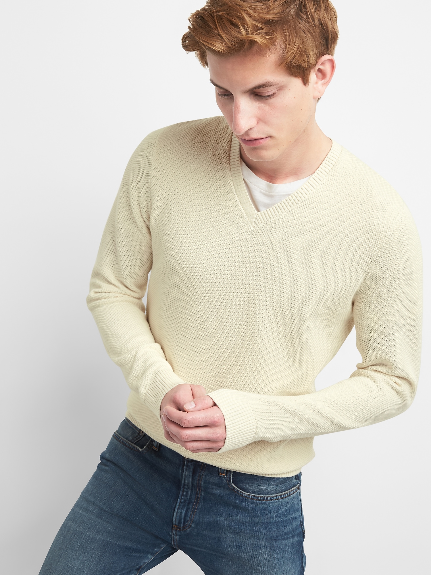 Textured V-Neck Pullover Sweater | Gap