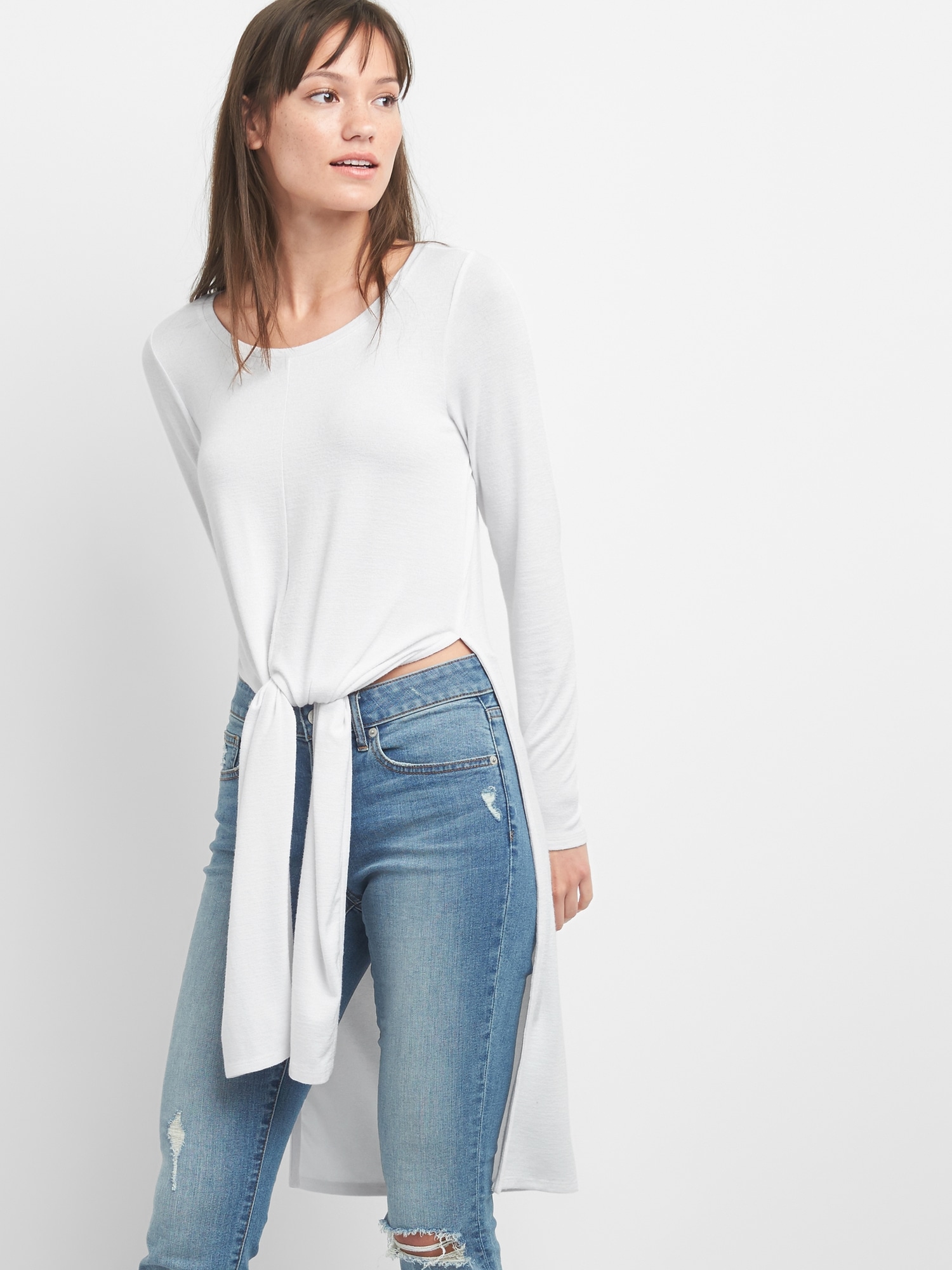 Softspun Long Sleeve Tie-Front T-Shirt Tunic | Gap