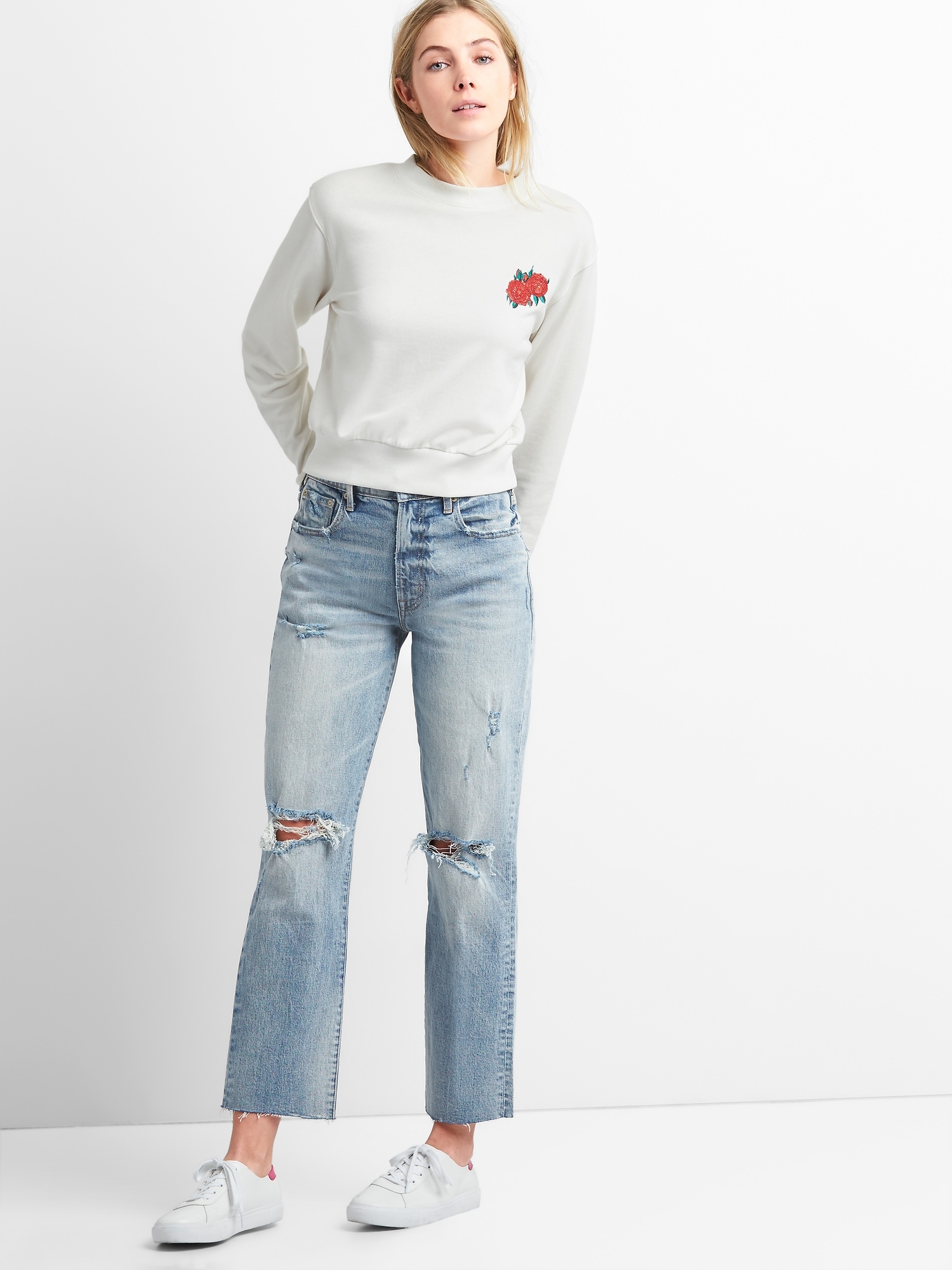 Rose Embroidery Pullover Sweatshirt | Gap