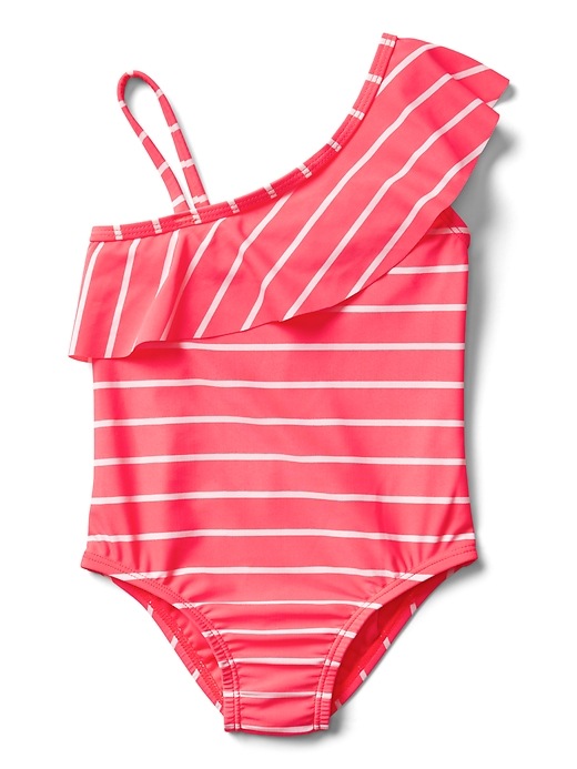 Stripe Asymmetrical Ruffle Swim One-Piece | Gap
