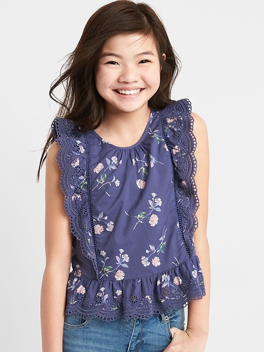 Floral Eyelet Cascade Ruffle Top | Gap