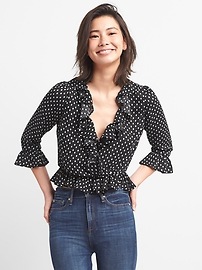 Wrap-Front Print Ruffle Blouse | Gap