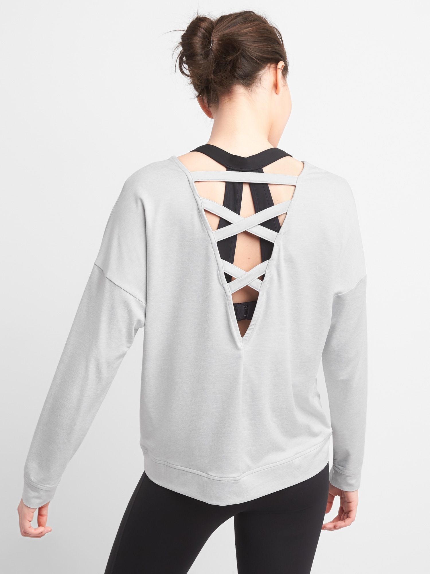 GapFit Cross-Back Sweatshirt in Brushed Jersey | Gap