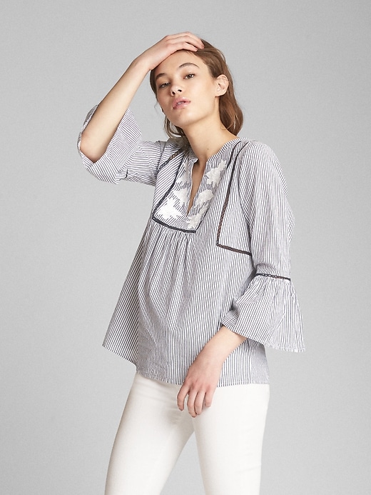 Flutter Sleeve Embroidery Stripe Blouse | Gap