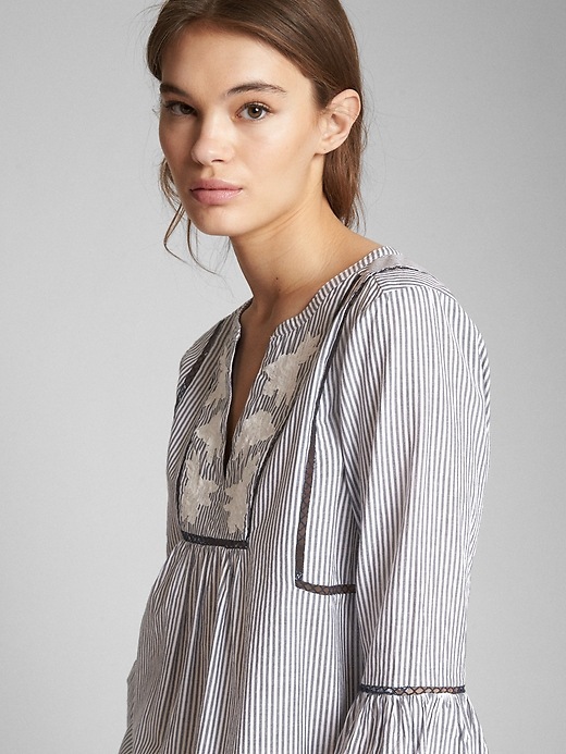Flutter Sleeve Embroidery Stripe Blouse | Gap