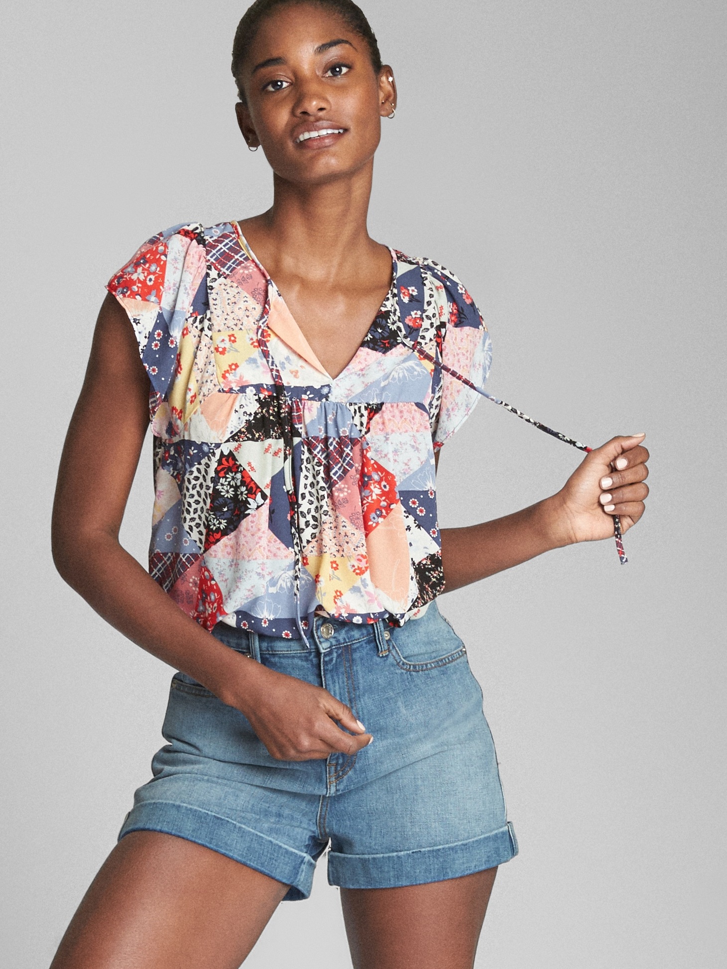 Patchwork Short Sleeve Smock Top | Gap