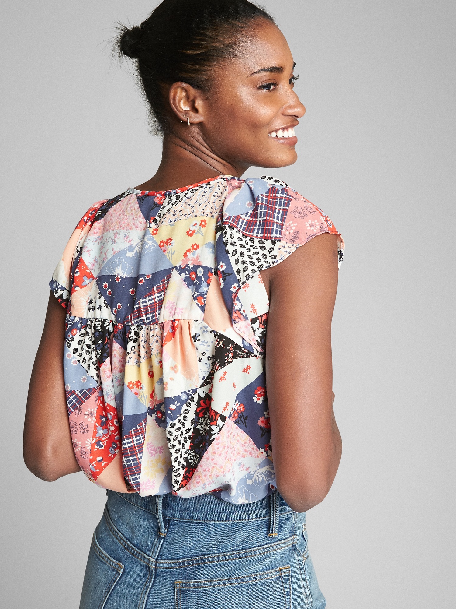Patchwork Short Sleeve Smock Top | Gap