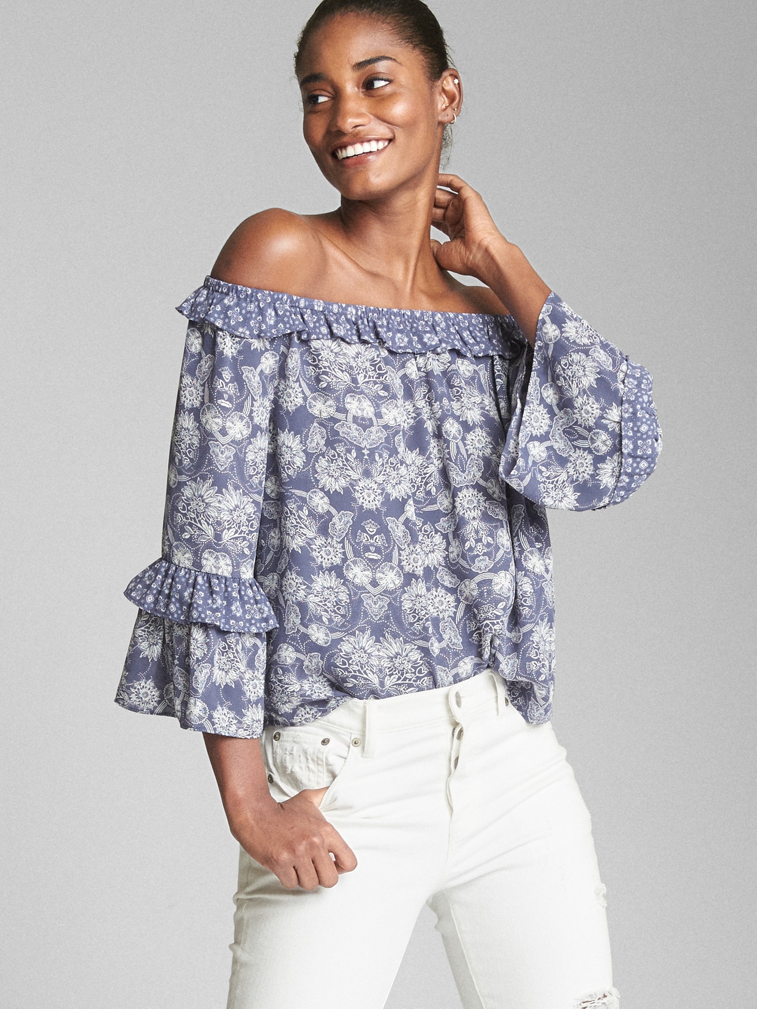 Ruffle Off-Shoulder Print Top | Gap
