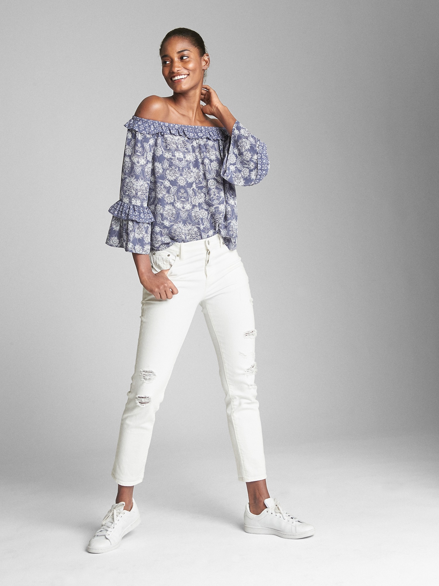 Ruffle Off-Shoulder Print Top | Gap