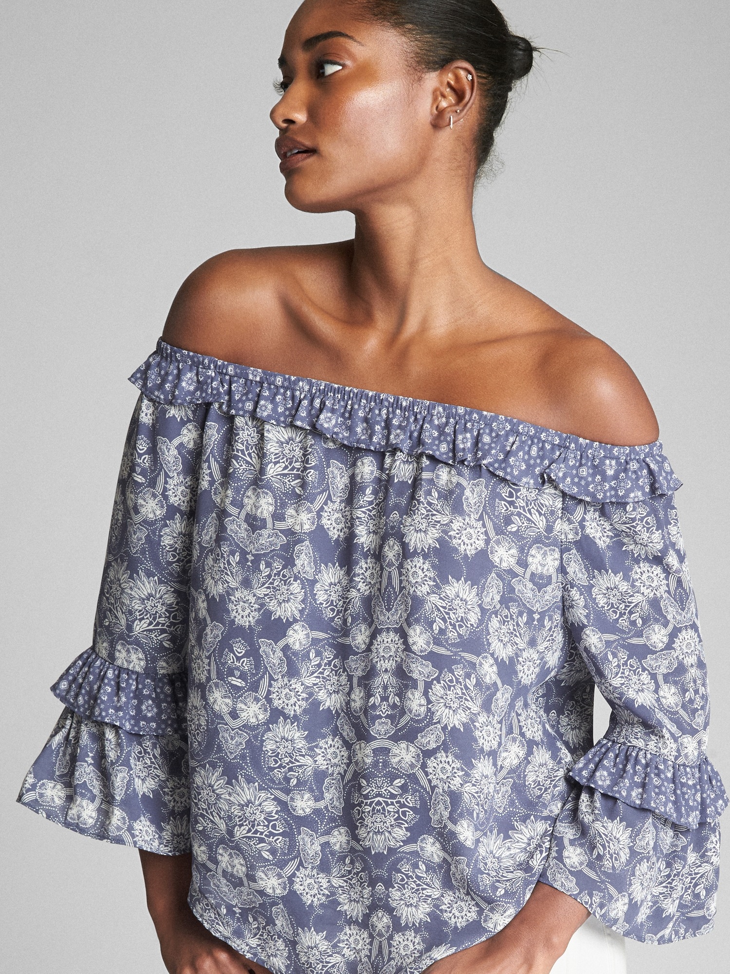 Ruffle Off-Shoulder Print Top | Gap