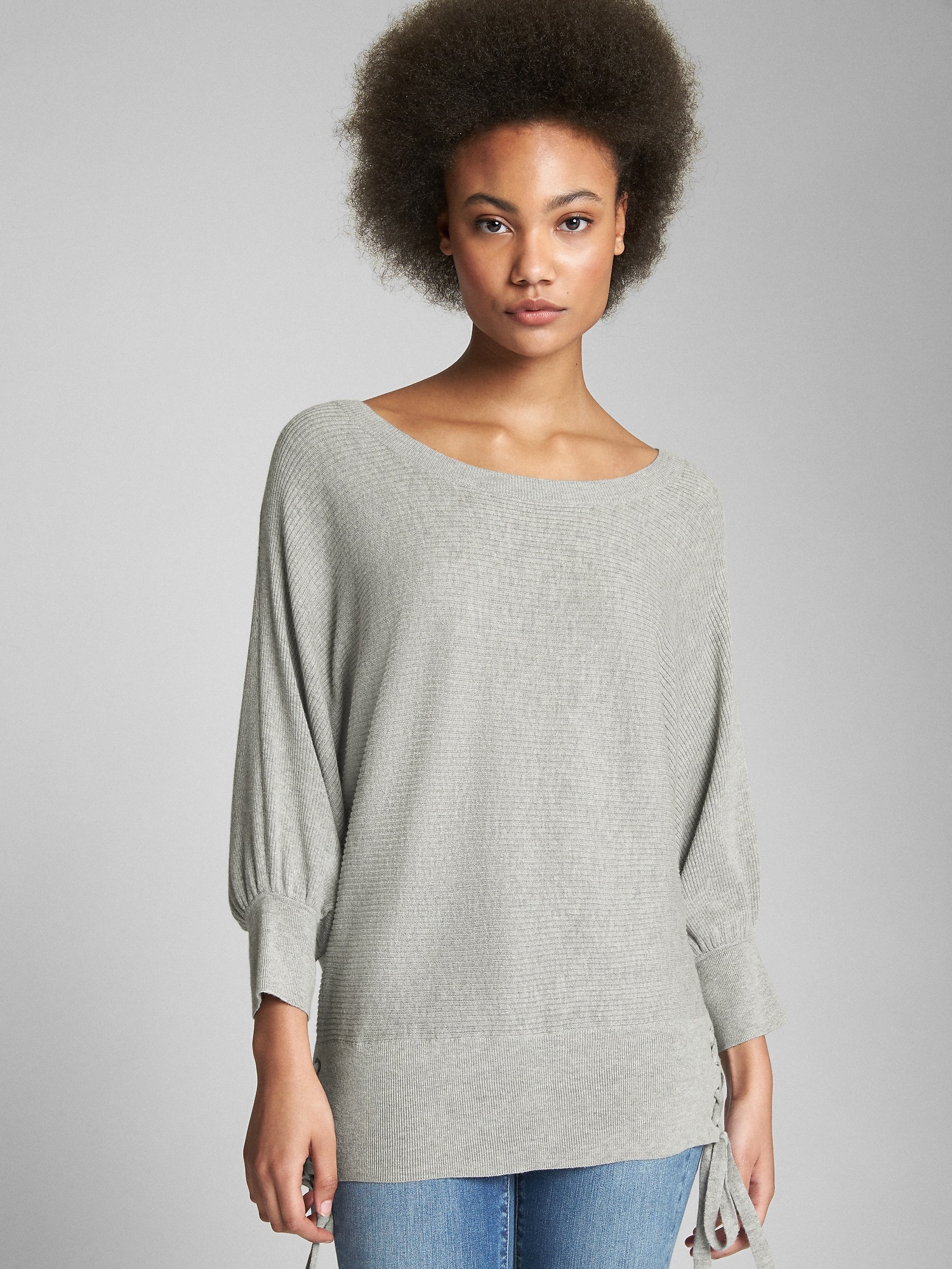Puff-Sleeve Pullover Sweater with Lace-Up Detail | Gap