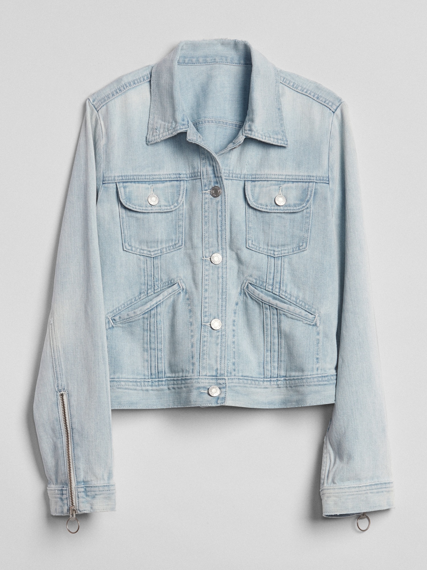 Pleated Denim Jacket with Ring-Pull Details | Gap