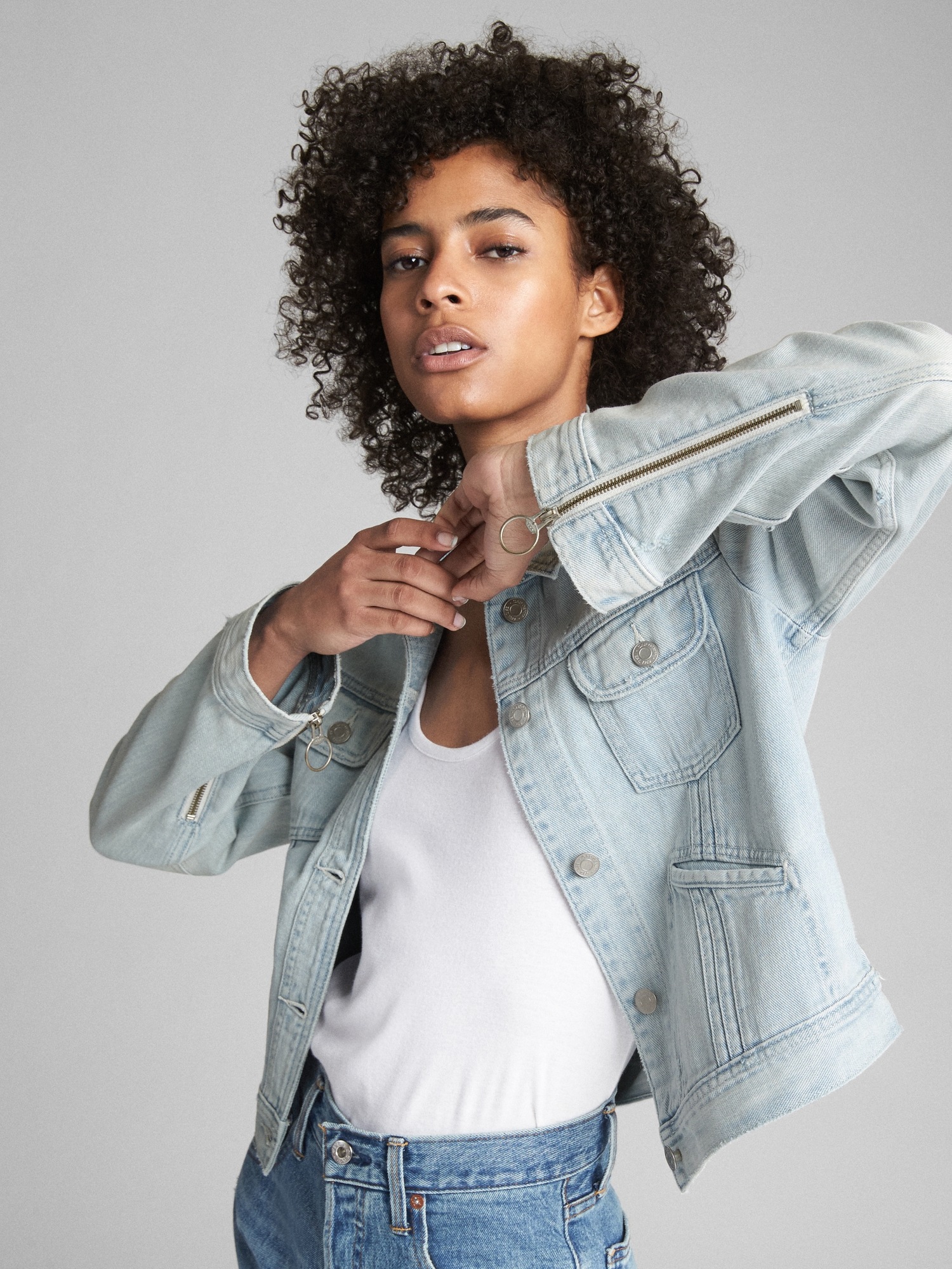 Pleated Denim Jacket with Ring-Pull Details | Gap