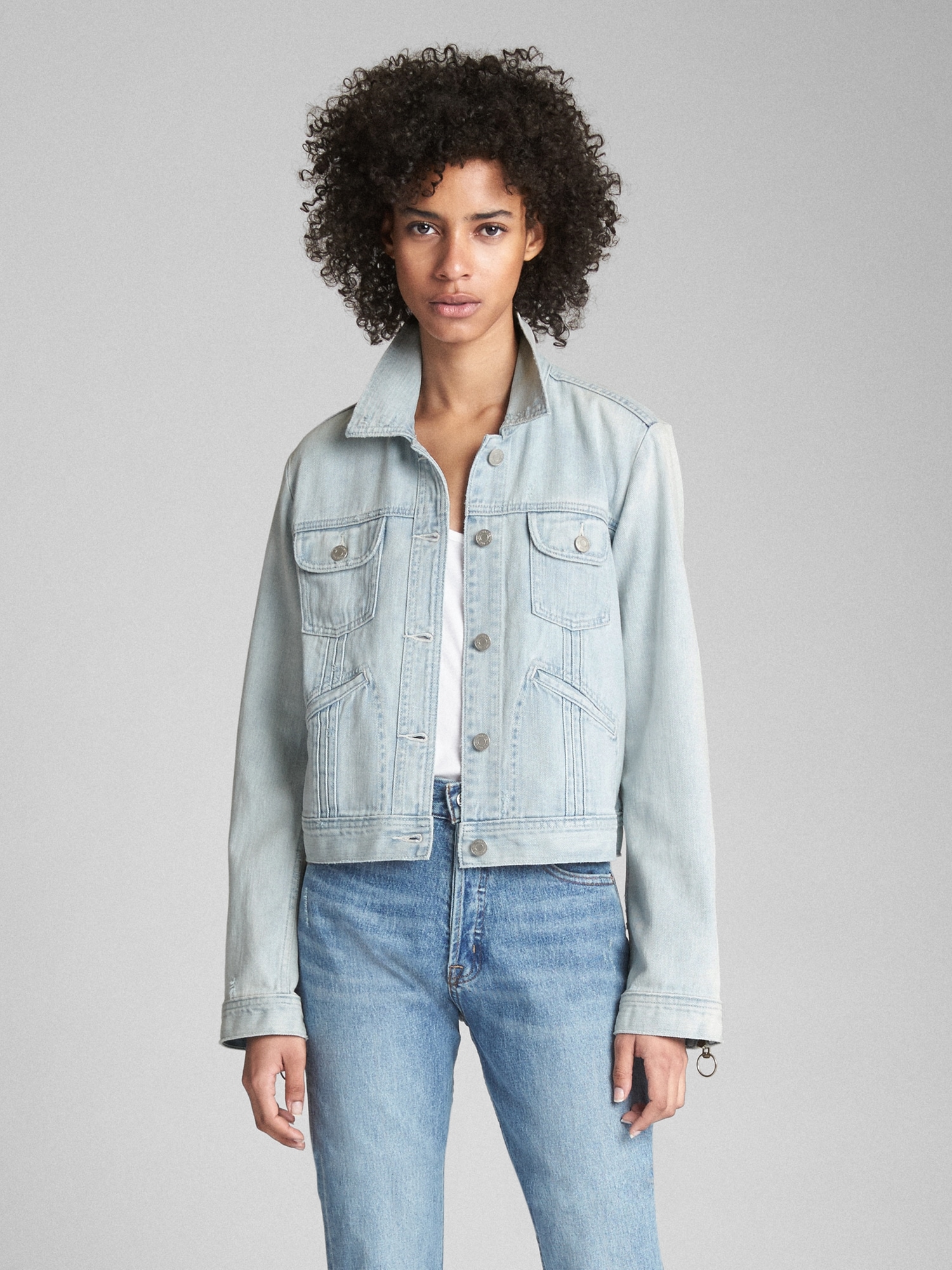 Pleated Denim Jacket with Ring-Pull Details | Gap