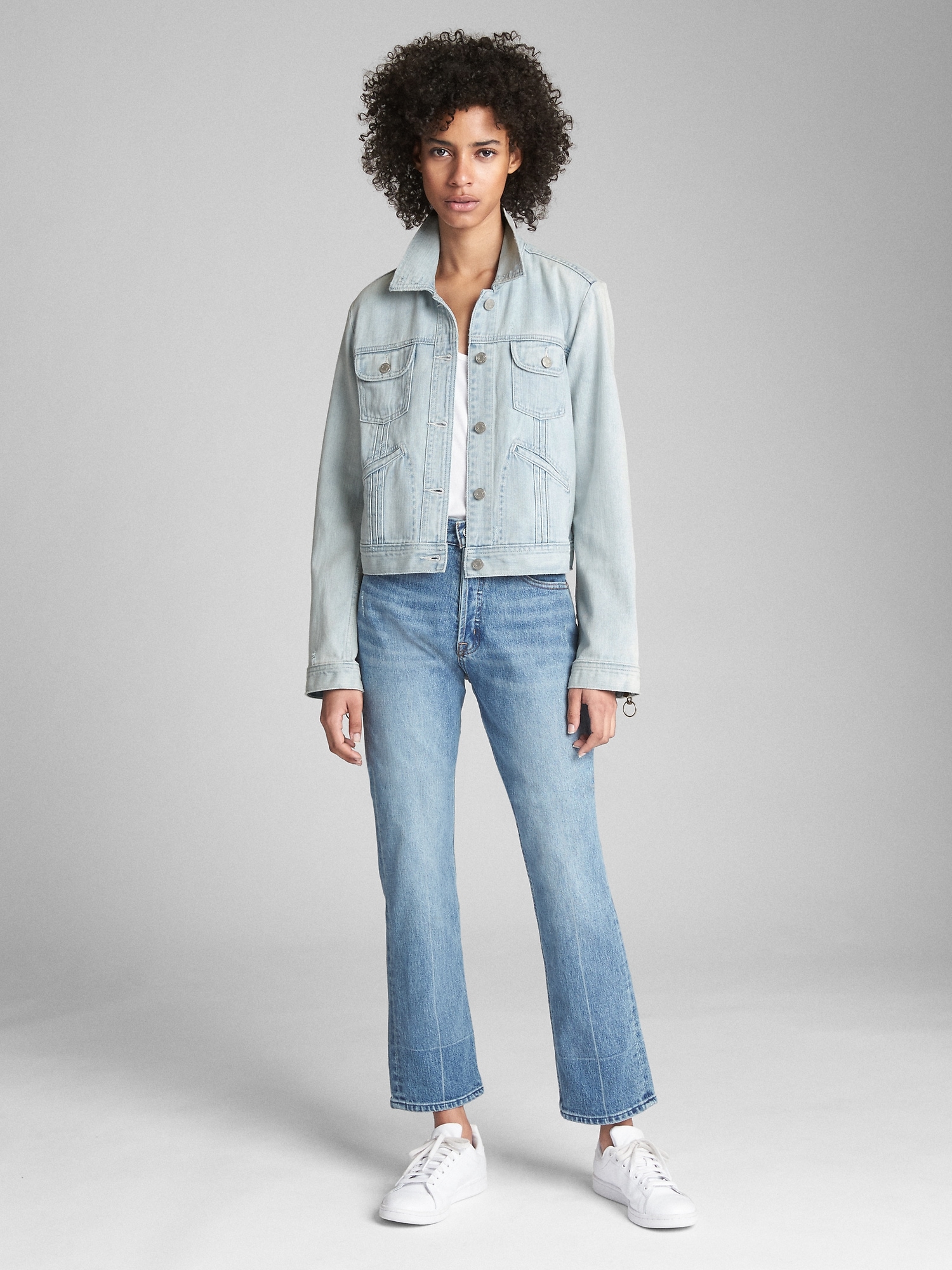 Pleated Denim Jacket with Ring-Pull Details | Gap