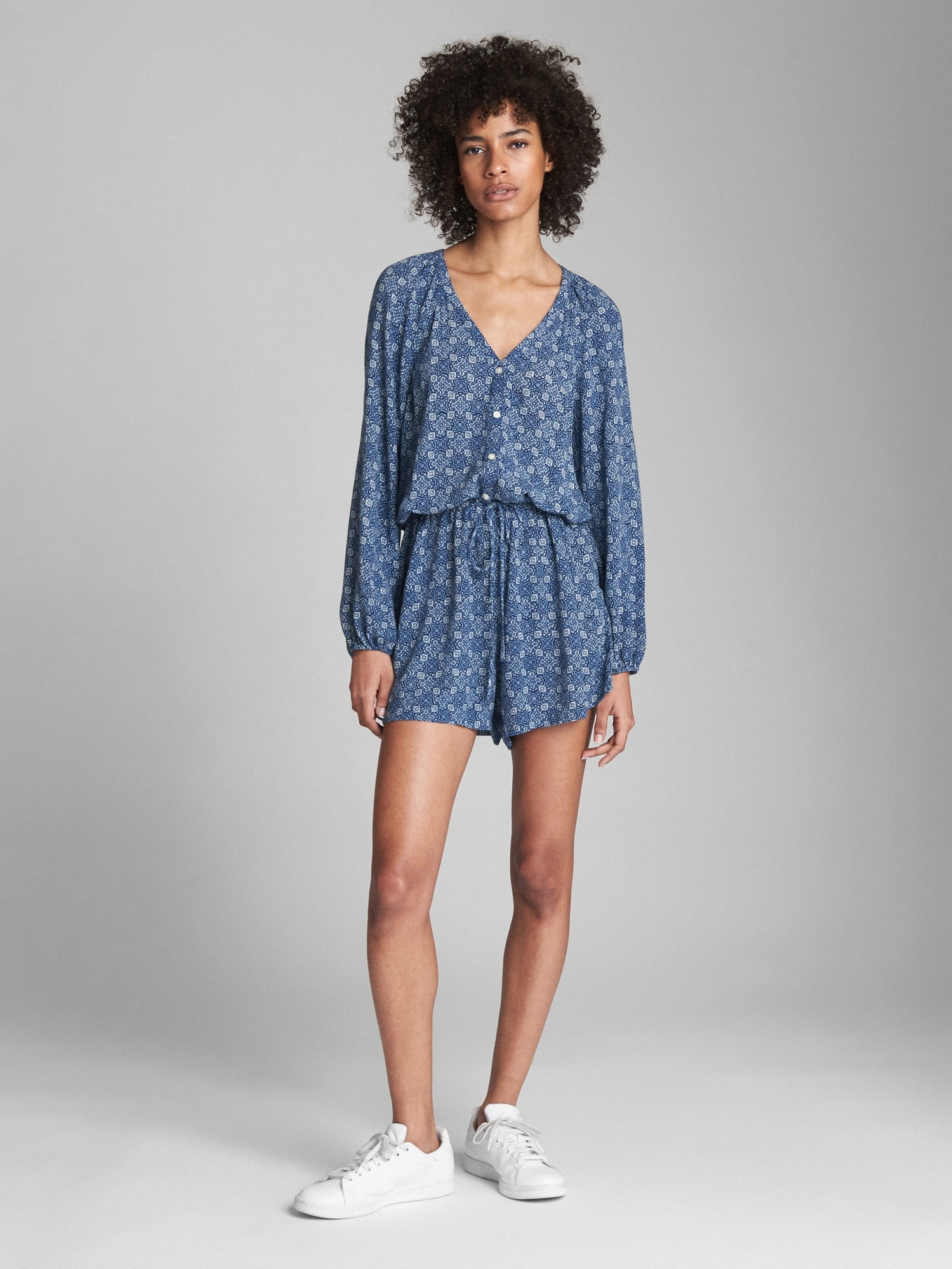 Long Sleeve Button-Front Romper | Gap