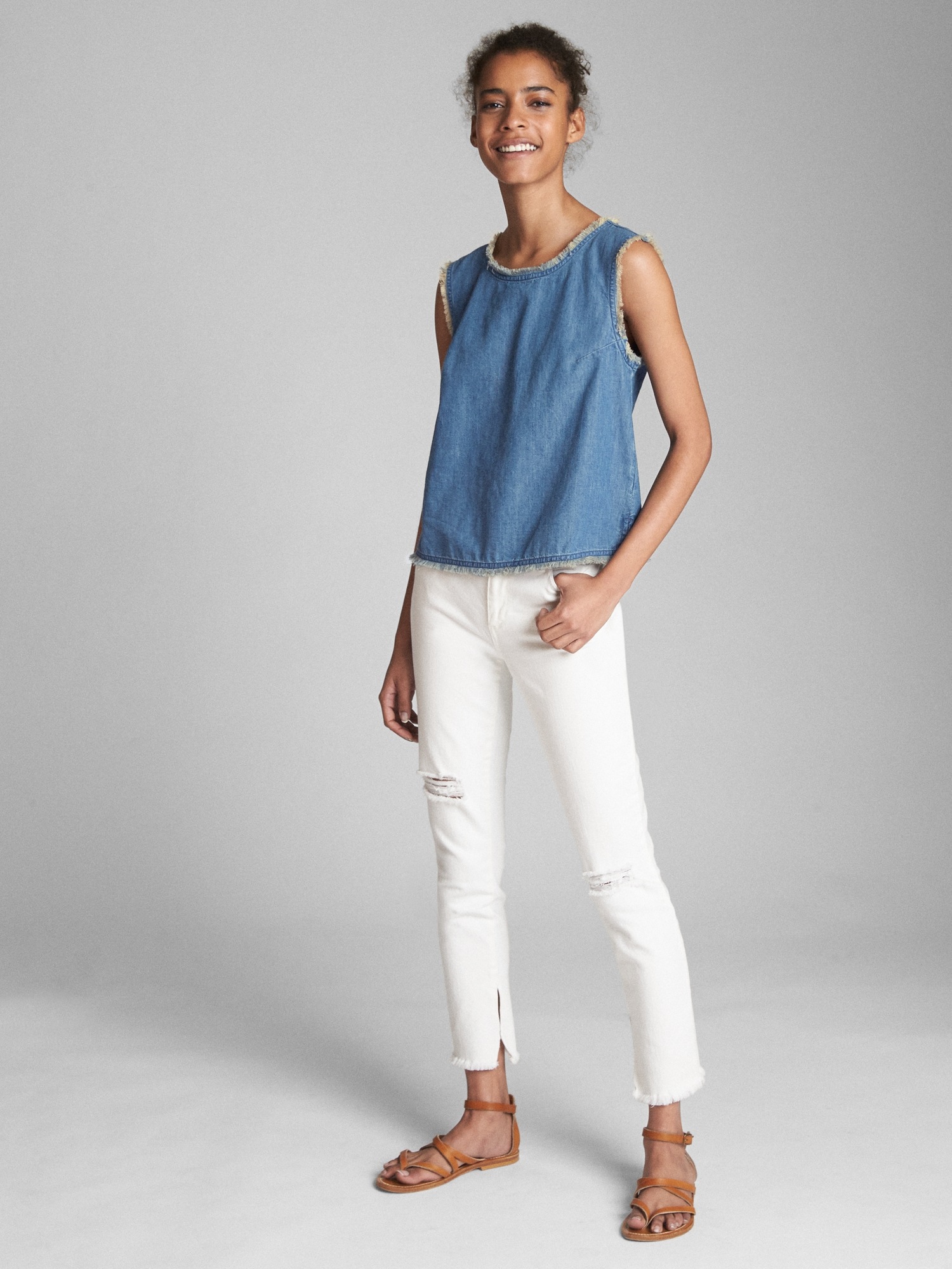 Sleeveless Denim Top with Frayed Detail | Gap