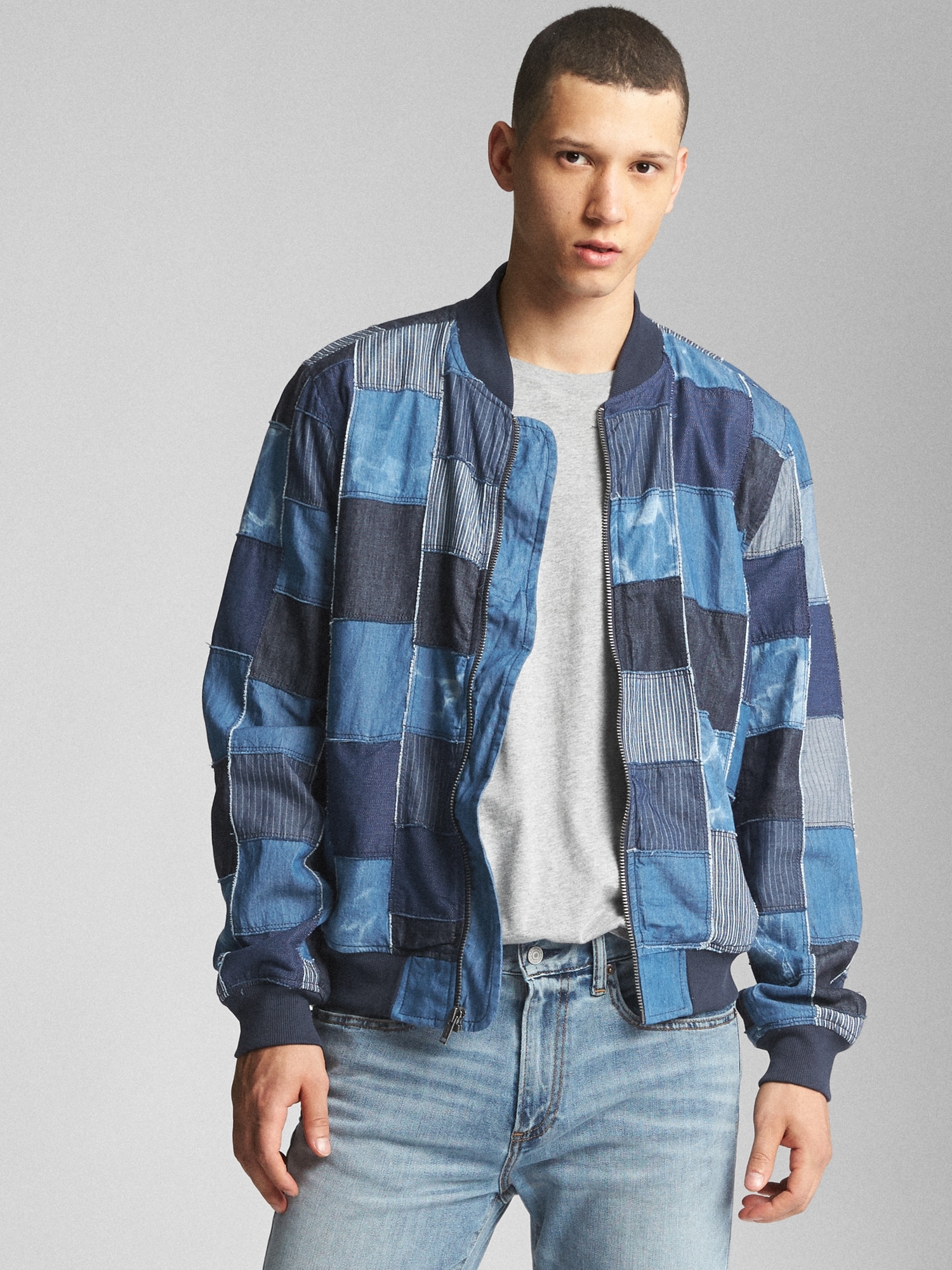 Limited Edition Denim Patchwork Bomber Jacket | Gap