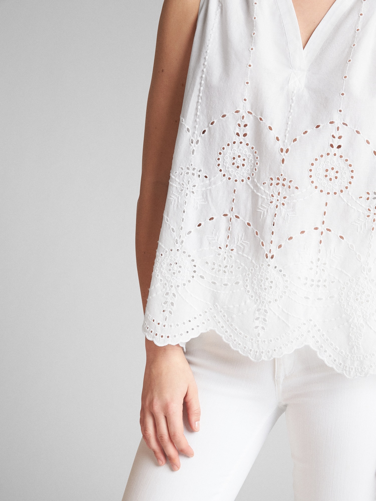 Sleeveless Eyelet V-Neck Blouse | Gap