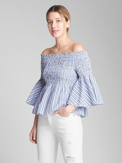 Smocked Off-Shoulder Stripe Top | Gap
