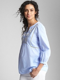 Maternity Embroidered Split-Neck Top | Gap
