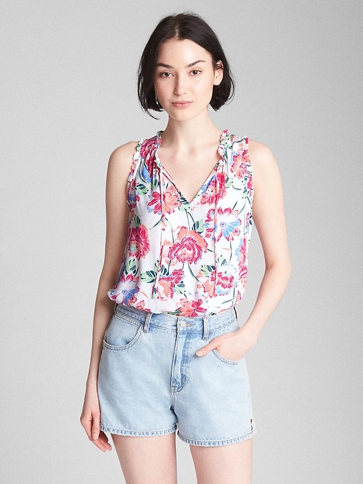 Sleeveless Split-Neck Print Top | Gap
