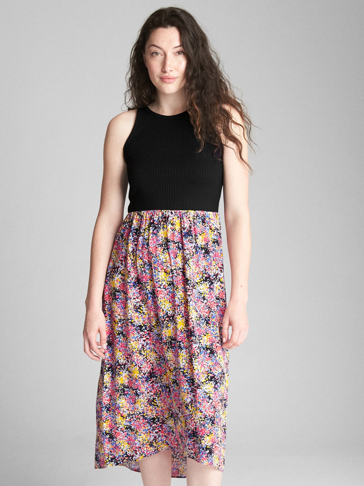 Fit and Flare Midi Dress in Mix-Fabric | Gap
