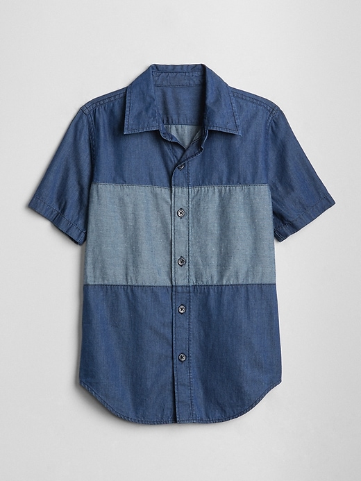 Chambray Colorblock Short Sleeve Shirt | Gap