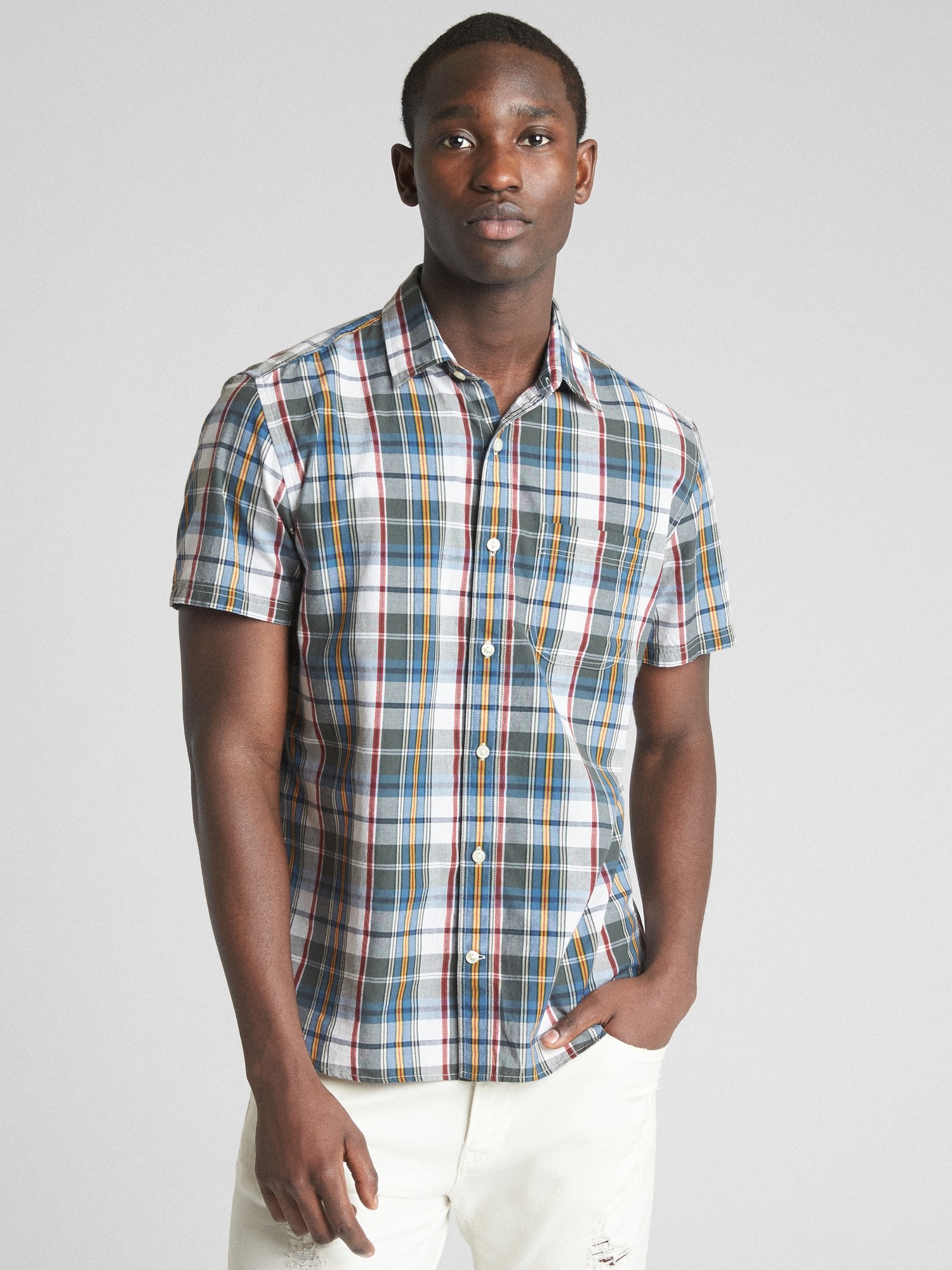 Short Sleeve Utility Shirt in Madras Plaid | Gap